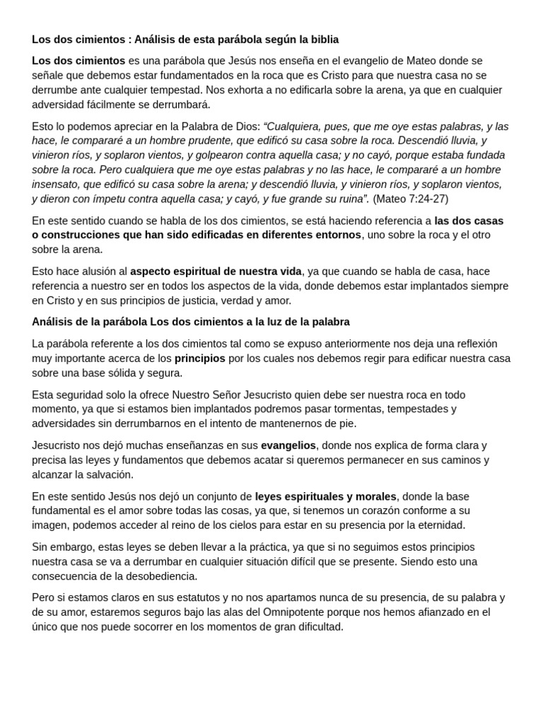 Los Dos Cimientos | PDF | Parábolas de Jesús | Jesús