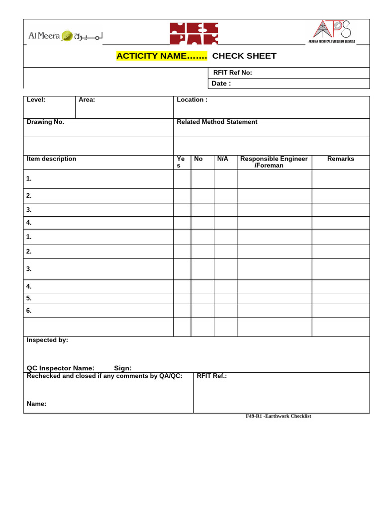 Inspection Check Sheet Templates | PDF