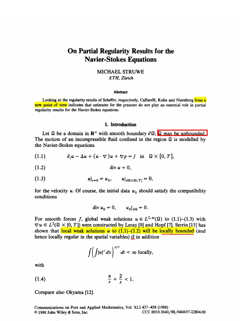 Struwe Partial Regularity Pdf Navier Stokes Equations Distribution Mathematics