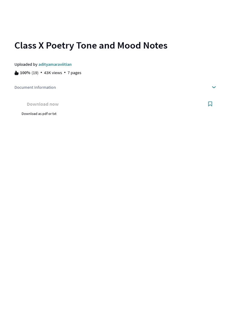 Class X Poetry Tone and Mood Notes - PDF - Poetry - Experience | PDF ...