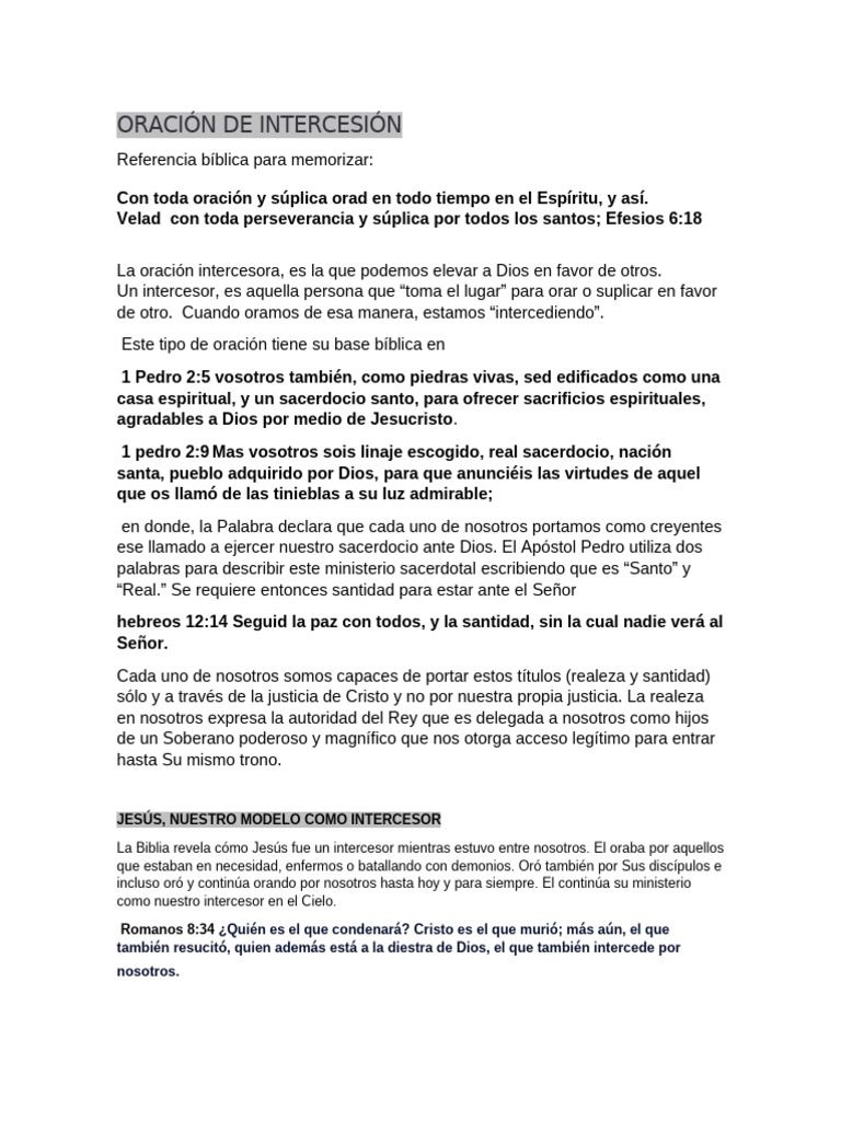 Oración de Intercesión | PDF | Intercesión | Oración