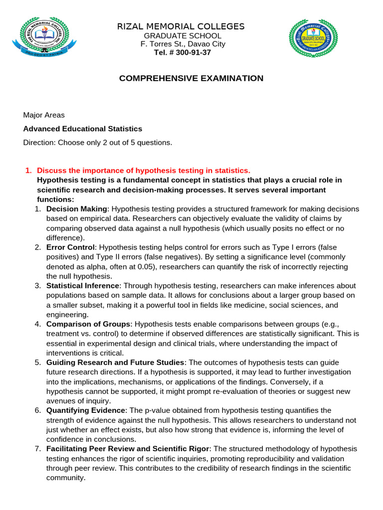 ABABON Comprehensive Exam Under Dr. Marimon | PDF | P Value | Statistics