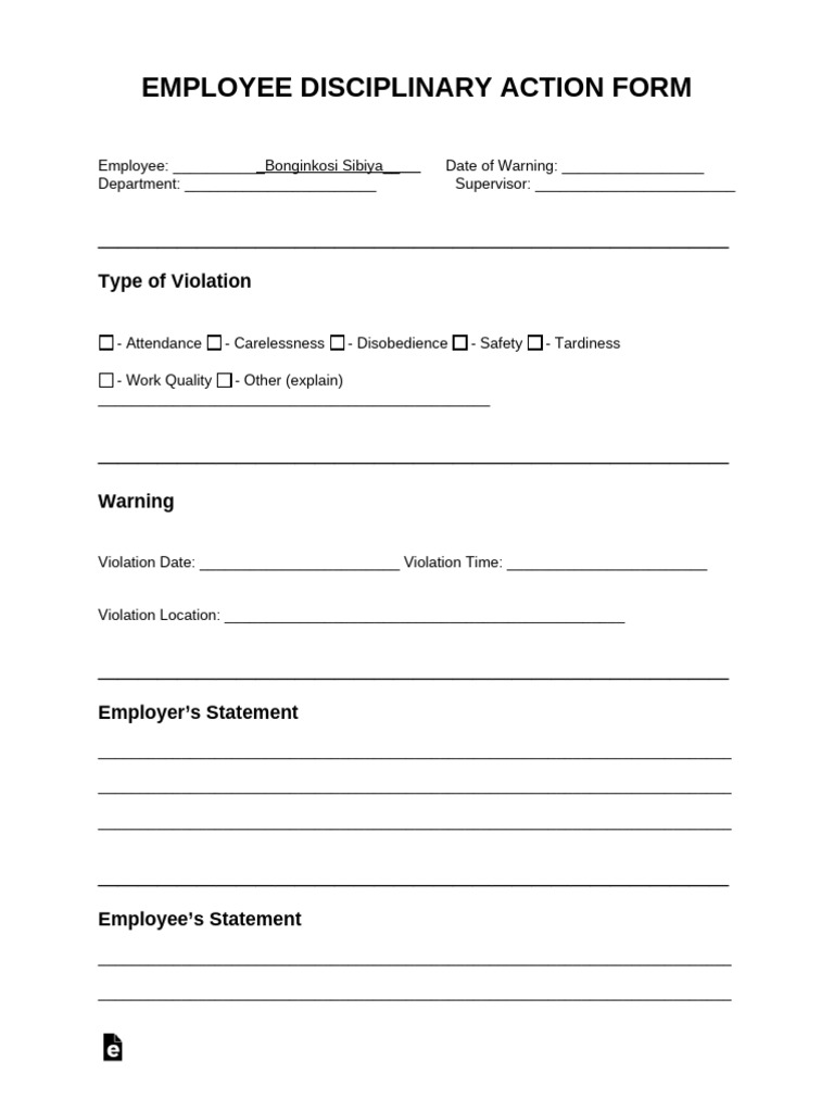 Employee Disciplinary Action Form | PDF