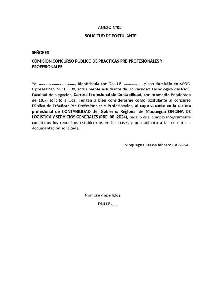 solicitud de practicas modelo | PDF