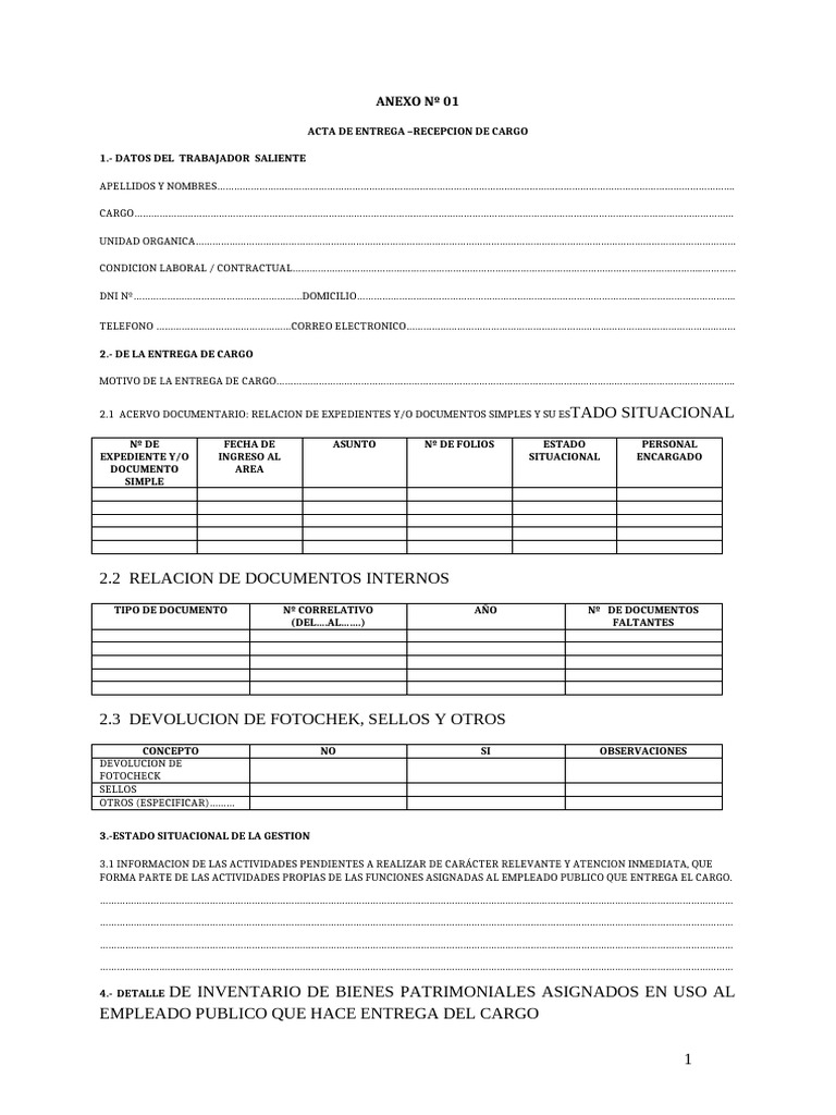 Formato Entrega de Cargo Solo Formato1 | PDF