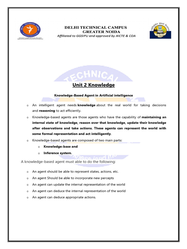 PAI Unit-02 | PDF | Knowledge Representation And Reasoning | First Order Logic