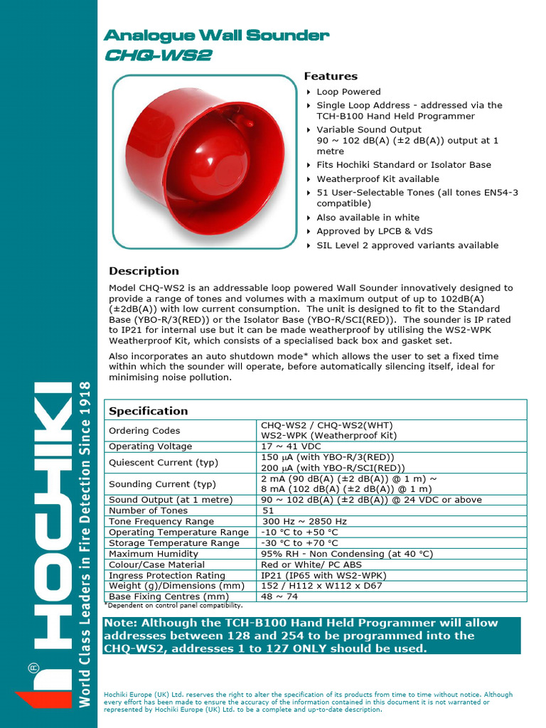 CHQ WS2 Product Specification | PDF | Acoustics | Sound