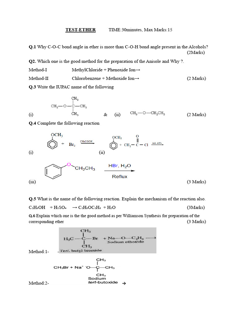 Ether Test Questions for Class 12 | PDF