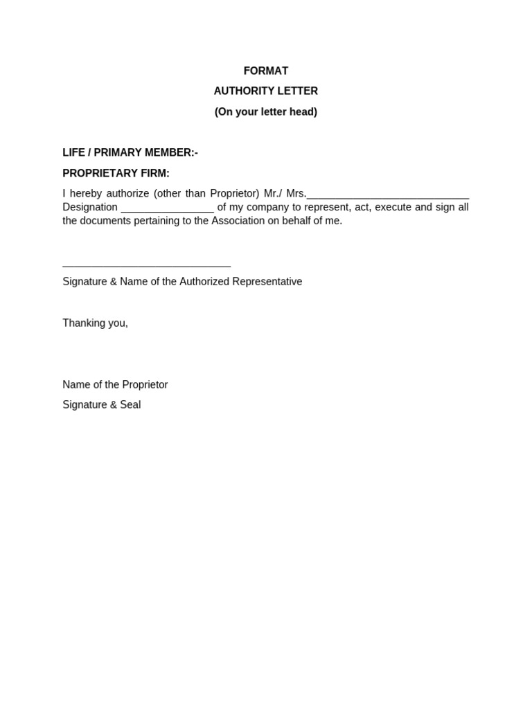 Authority Letter Proprietorship | PDF
