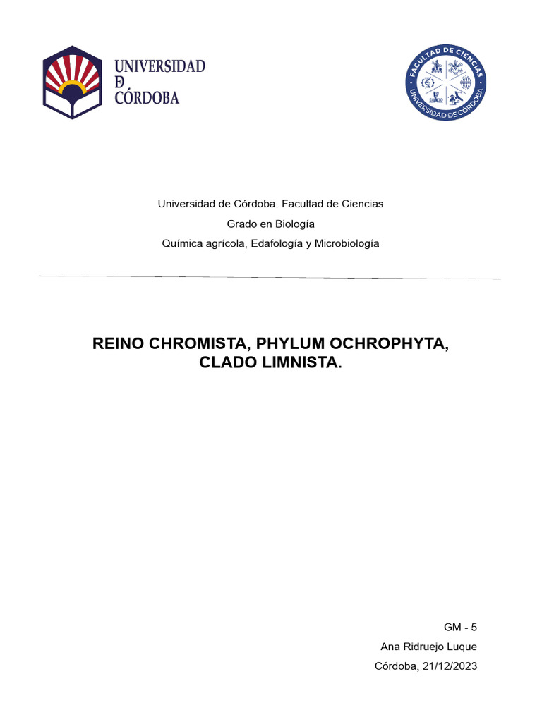 Phylum Ochrophyta: Clado Limnista y Eustigmatophyceae | PDF ...