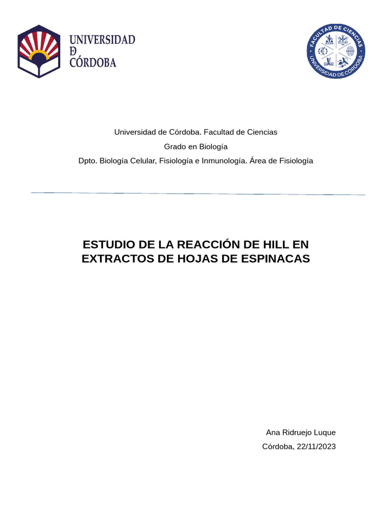 Reacción de Hill en espinacas con DCMU | PDF | Bioquímica | Química