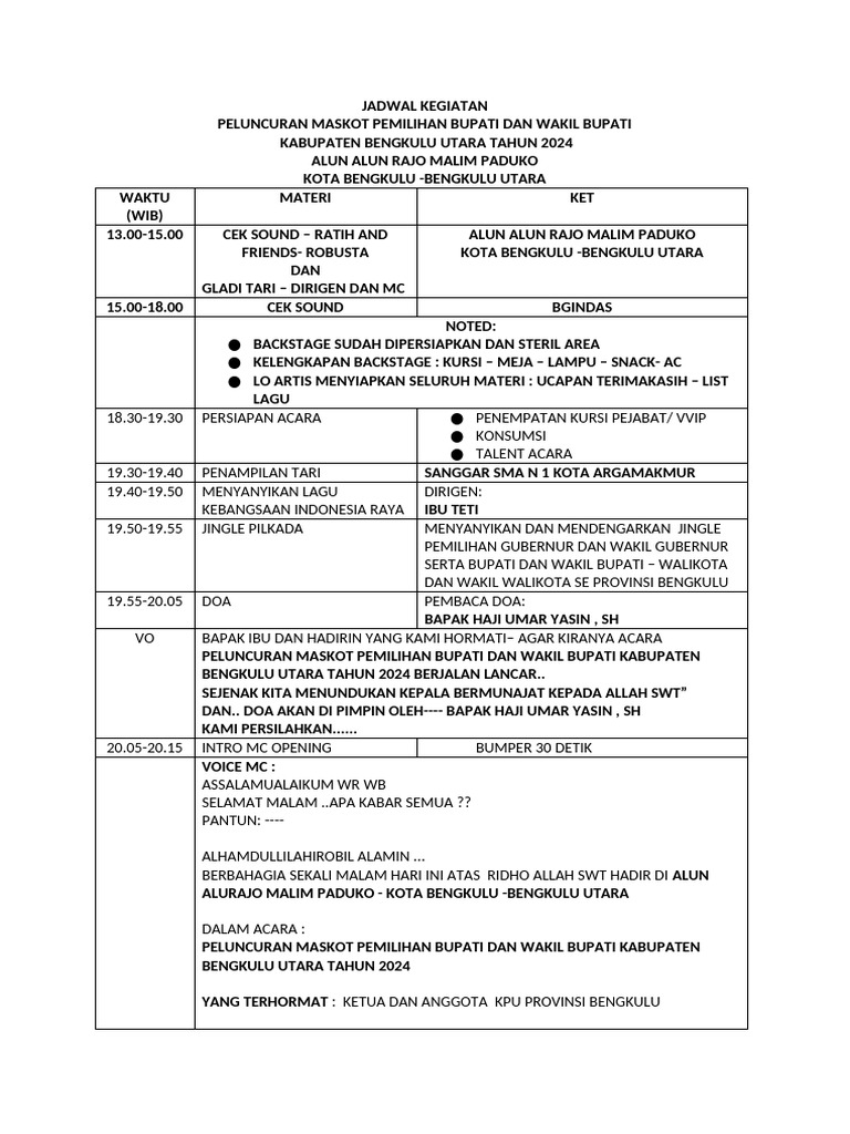 Rundown Kpu Kab. Bengkulu Utara 22 Juni 2024 | PDF