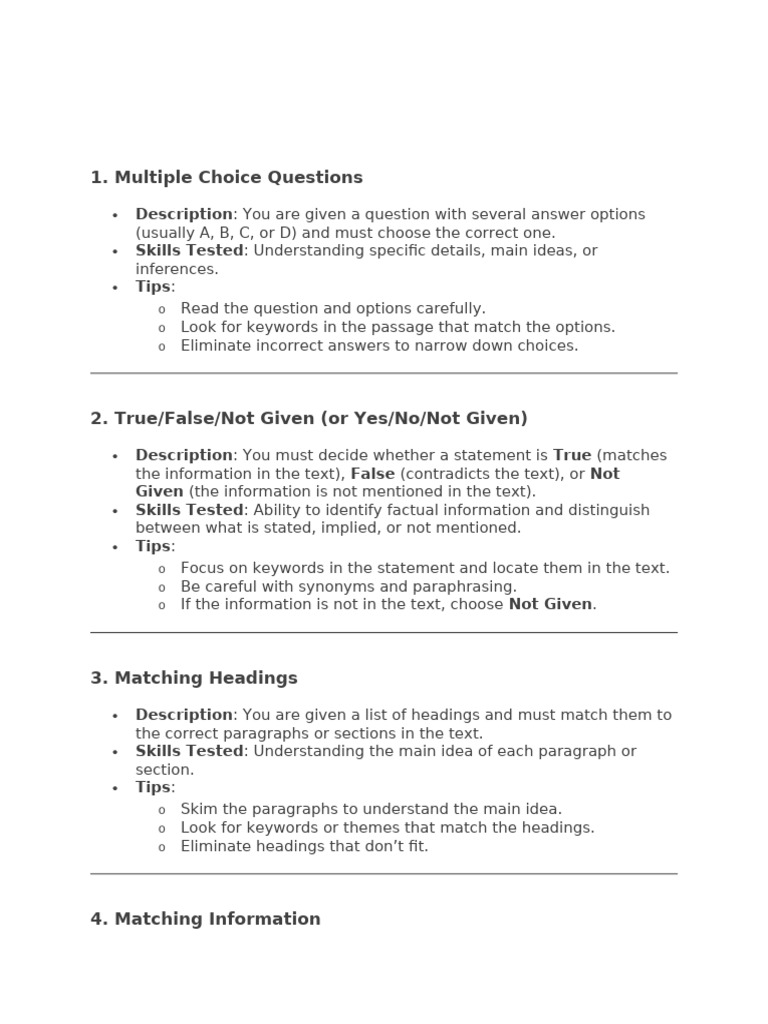 IELTS Academic Reading Question Types | PDF | Question | Multiple Choice