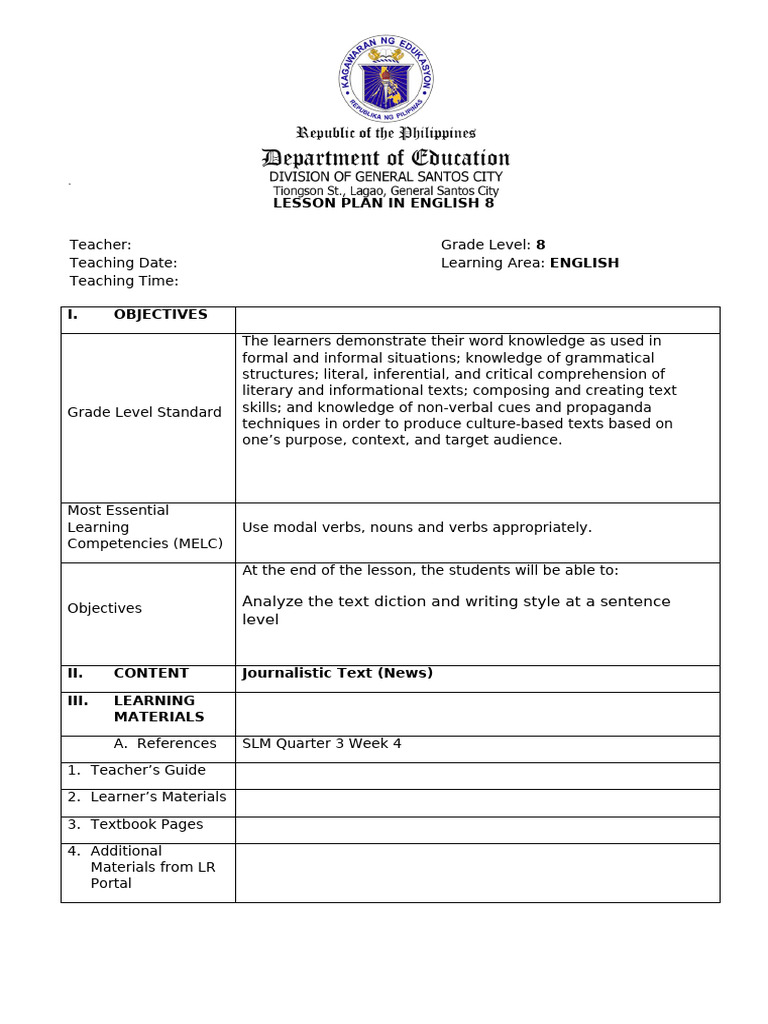 Lesson Plan Week 4 | PDF | Learning | Human Communication