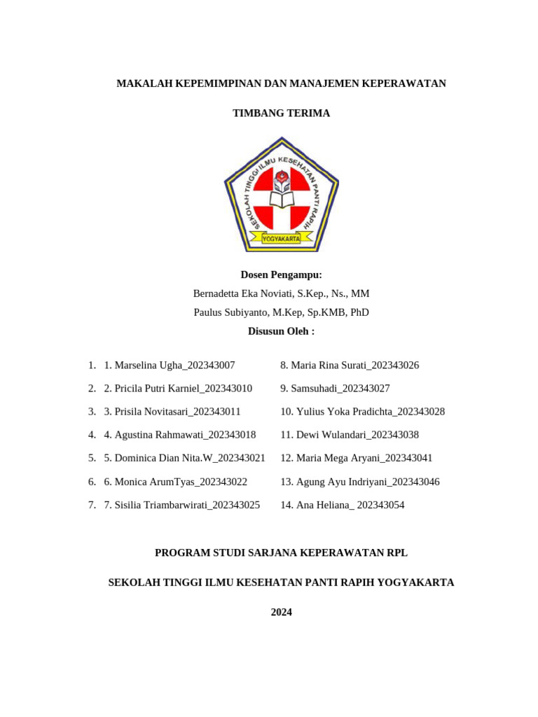 Konsep Timbang Terima dalam Keperawatan | PDF