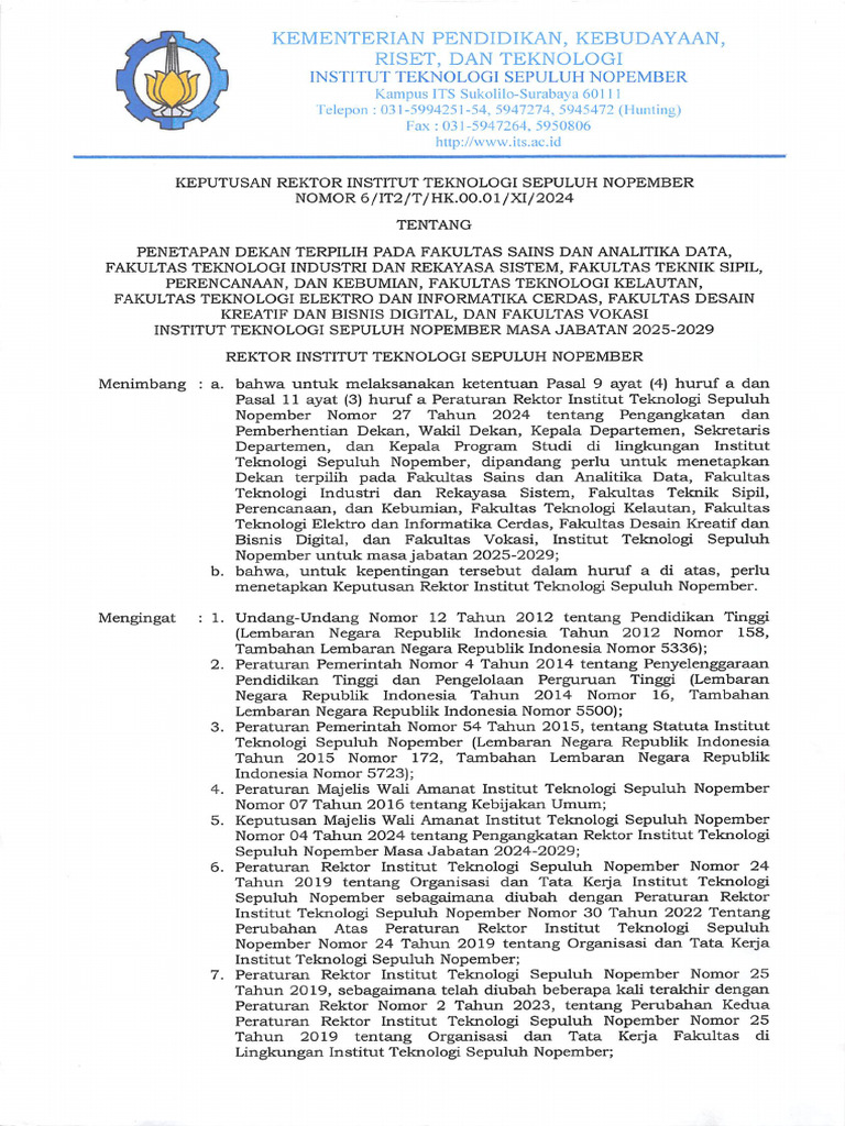 4-0 PENTING Penetapan Dekan Terpilih FSAD, FTIRS, FTSPK, FTK, FTEIC ...