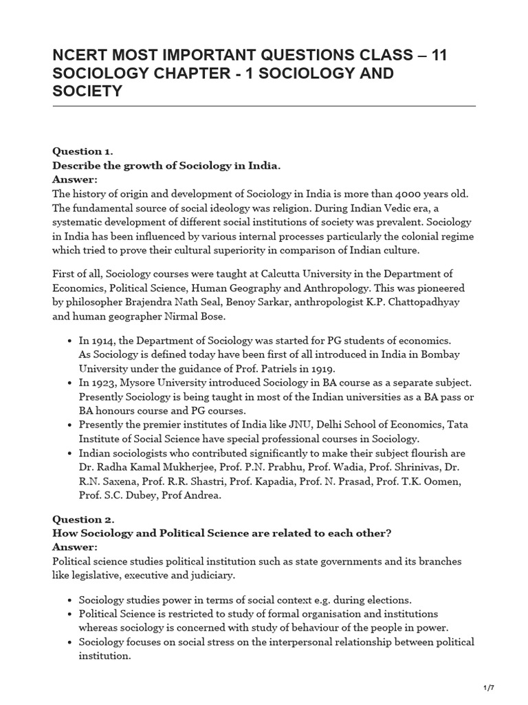 Class 11 Chapter 1 Introducing Society Important Questions | PDF ...