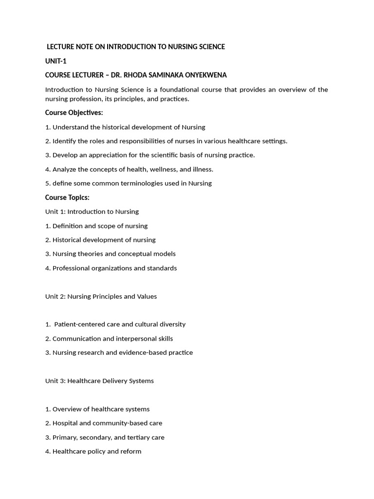 Introduction to Nursing Science Overview | PDF | Nursing | Health Care