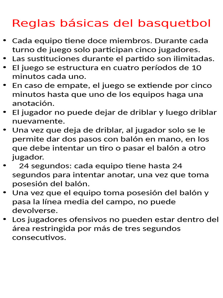 Reglas Básicas del Baloncesto | PDF