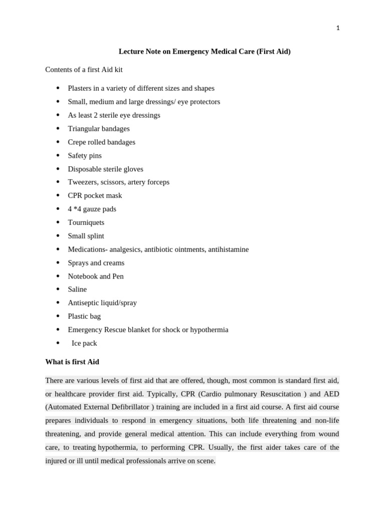 Lecture Note on Emergency Medical Care_123520 | PDF | First Aid ...