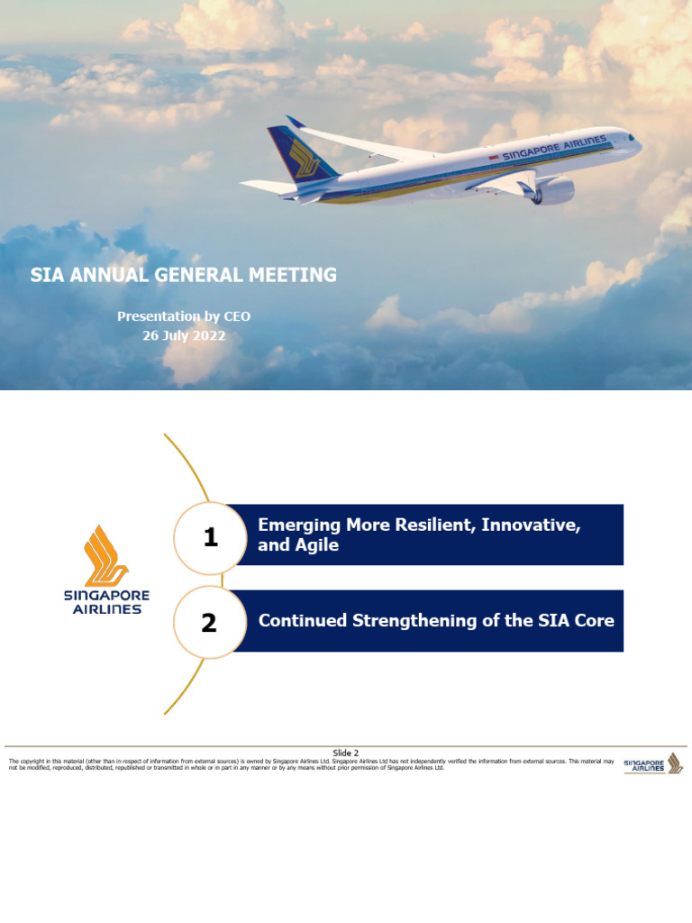 Singapore Airlines - CEO-Presentation2022 | PDF | Airlines | Aviation