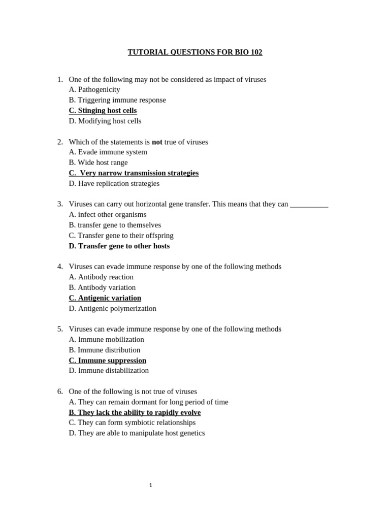 Bio 102 Tutorial Questions on Viruses and Plants | PDF | Leaf | Immune ...