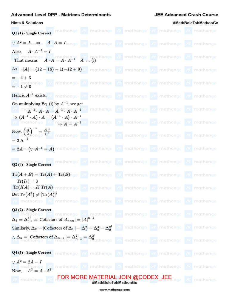 Advance Level DPP Matrices and Determinants Solutions | PDF | Functional Analysis | Operator Theory