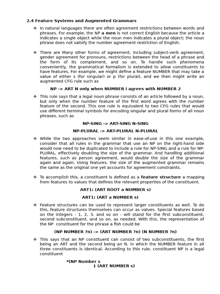 2.4 Feature Systems and Augmented Grammars | PDF | Grammatical Number | Verb
