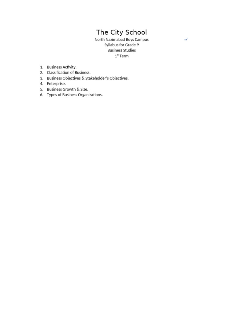 Syllabus 1st Term B. Studies Class 9 2018-19 | PDF