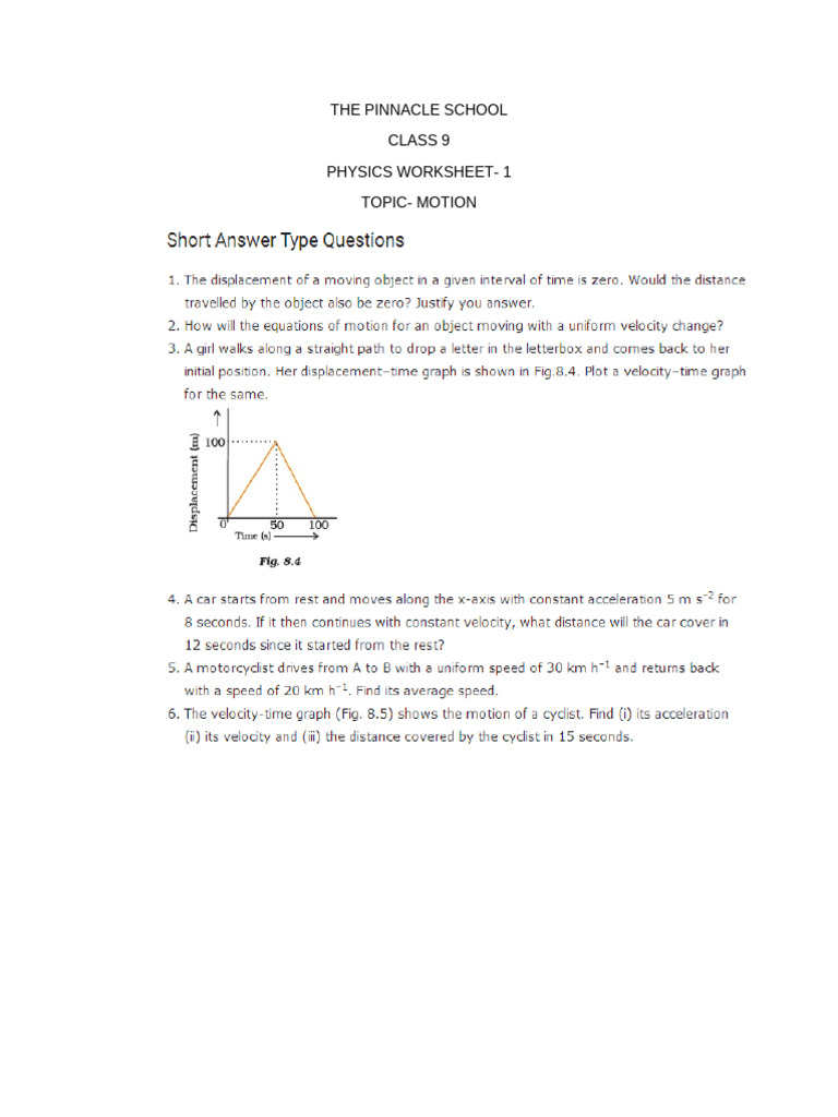 Class 9 Physics Worksheet: Motion | PDF