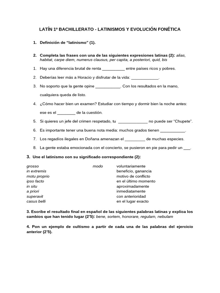 Latinismos y Fonética en Bachillerato | PDF