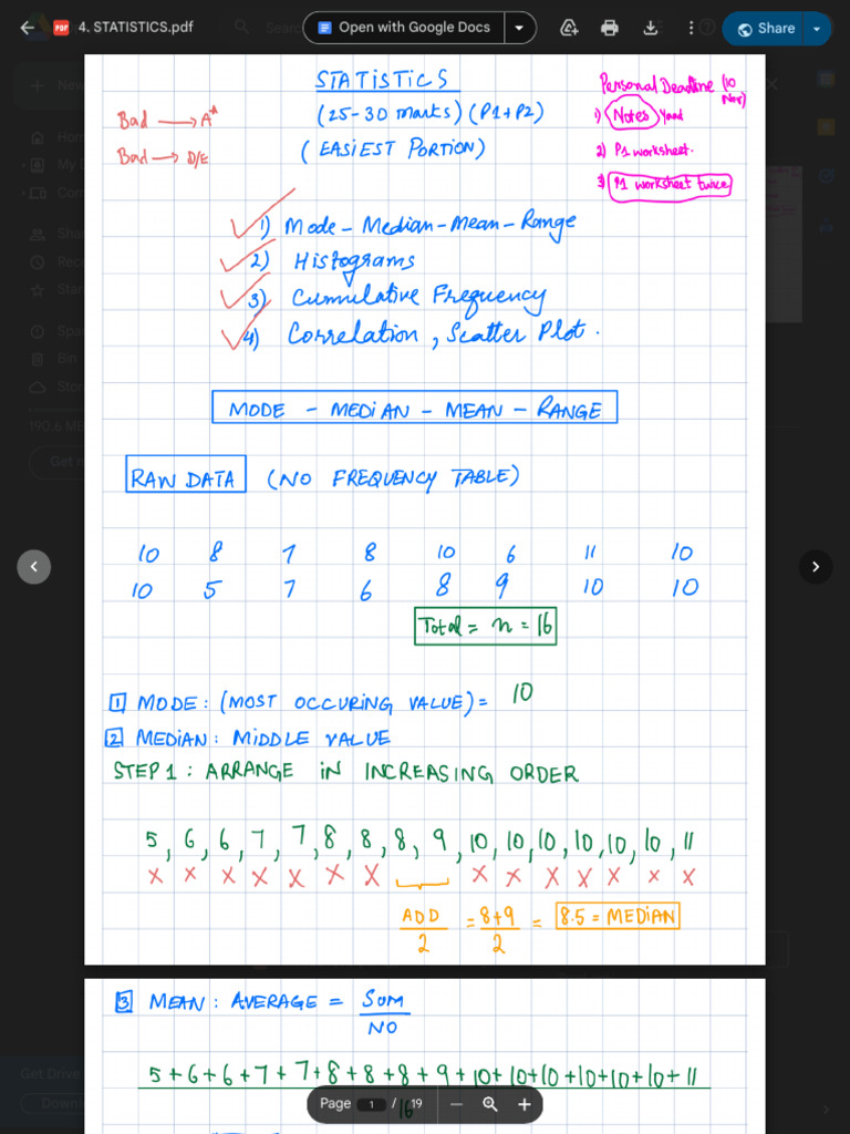 O Level Statistics Notes PDF | PDF | Probability Density Function | Median