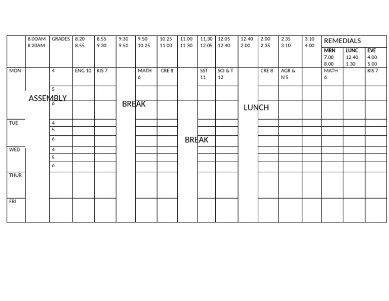 MASTER TIMETABLE 2024 | PDF