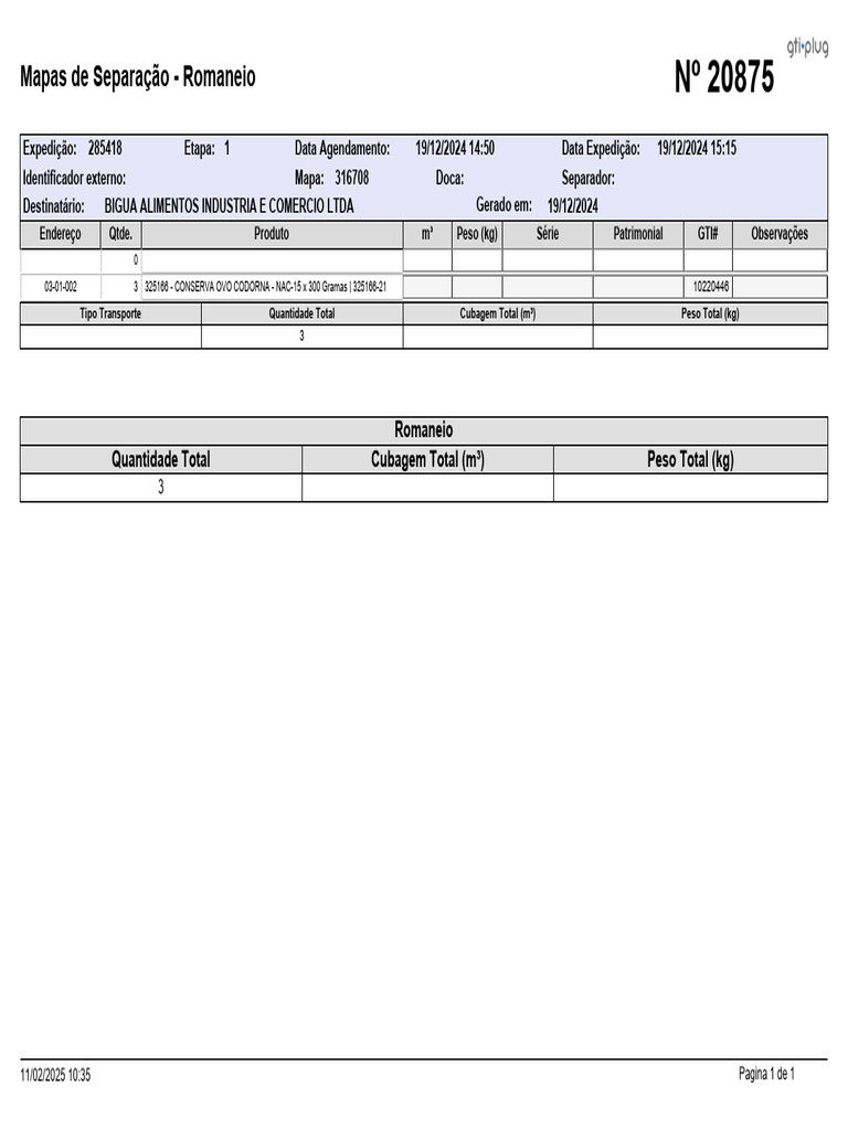 Mapas Separacao Romaneio-20875 | PDF