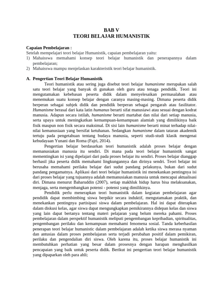Teori Belajar Humanistik dalam Pendidikan | PDF
