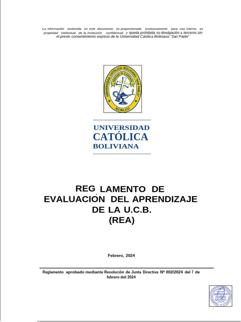 Reglamento de Evaluacion Del Aprendizaje de Ucb Rea | PDF | Evaluación | Enseñando