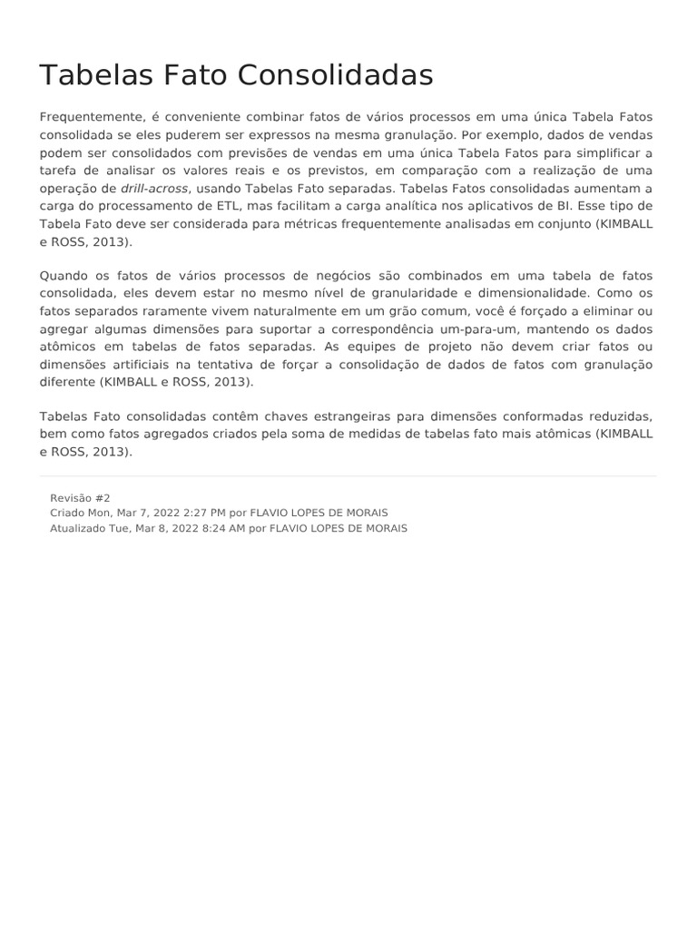 Tabelas Fato Consolidadas | PDF