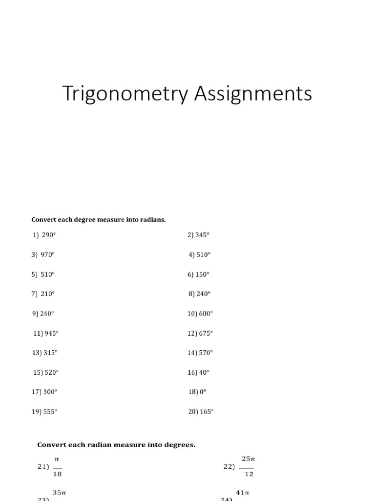 Trigonometry Assignments | PDF