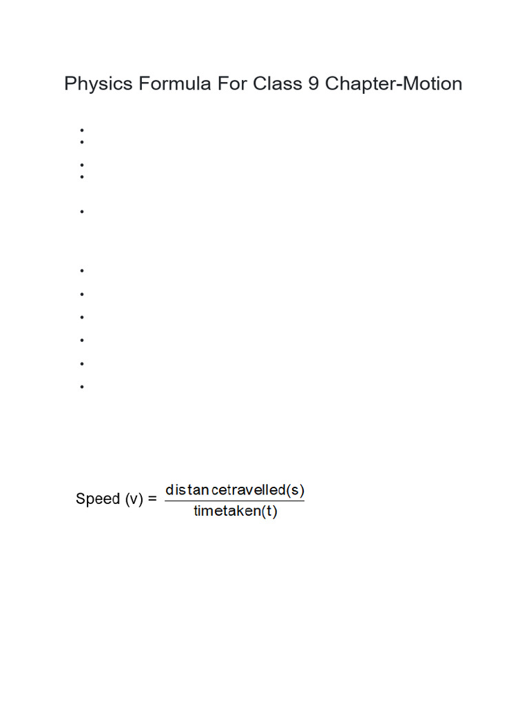 Physics Formula For Class 9 Chapter | PDF | Speed | Distance