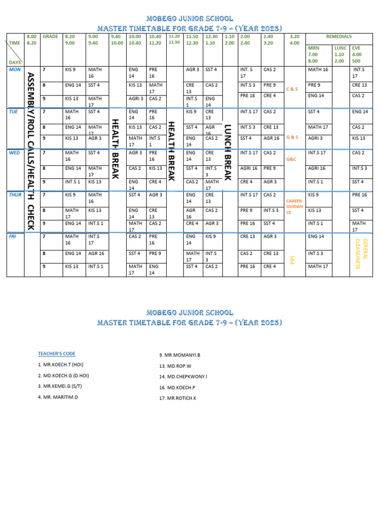 JSS Mobego Timetable 2025 | PDF