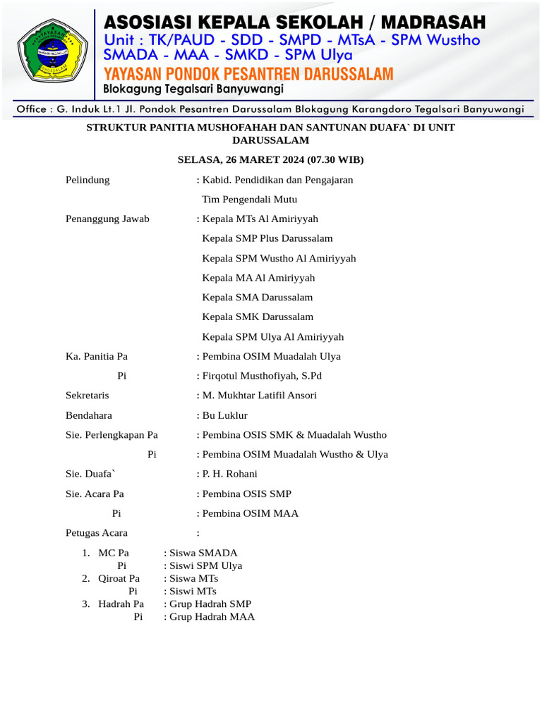 Struktur Panitia Mushofahah Dan Bukber | PDF