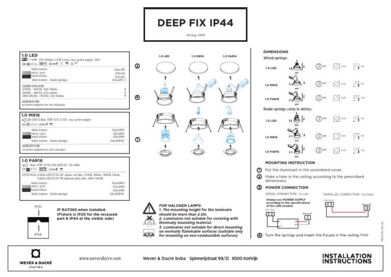 Mounting Instruction - DEEP IP44 1.0 MR16 - 112610W0 | PDF | Electrical Equipment | Components