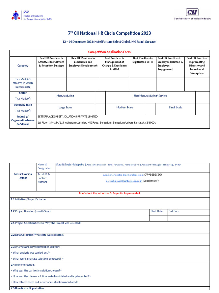 CII HR Circle Competition Application Form | PDF | Industrial Organization | Economies