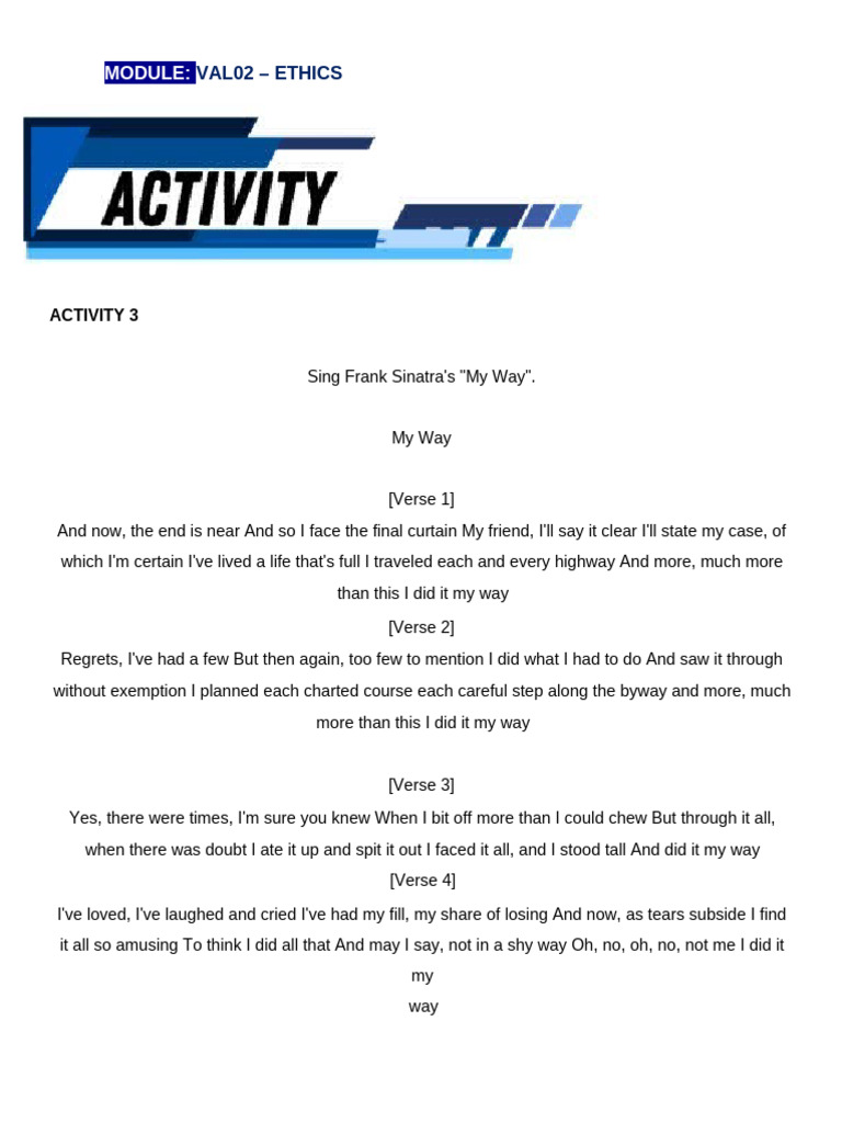 "My Way" Ethics Module Activity | PDF | Identity (Social Science ...