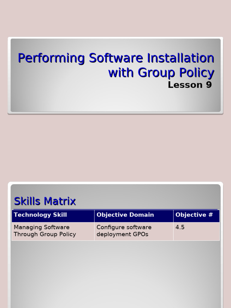 70-640 Lesson09 PPT 041009 | PDF | Group Policy | Computer File