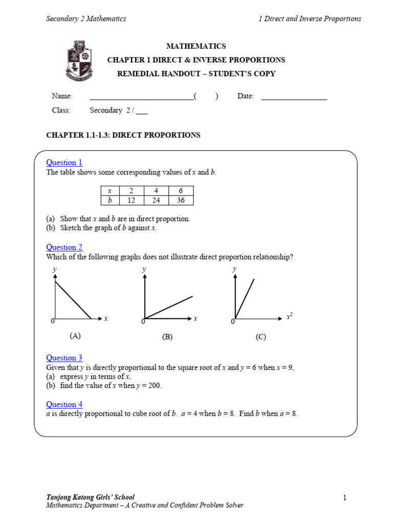 Remedial - Ch1 - DirectProportions TKGS | PDF | Mathematics