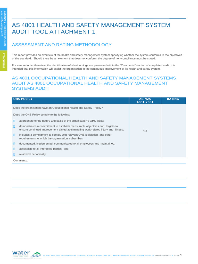 3.1 Governance and Leadership Attachment 5. - AS 4801 Management Systems Audit Tool | PDF ...