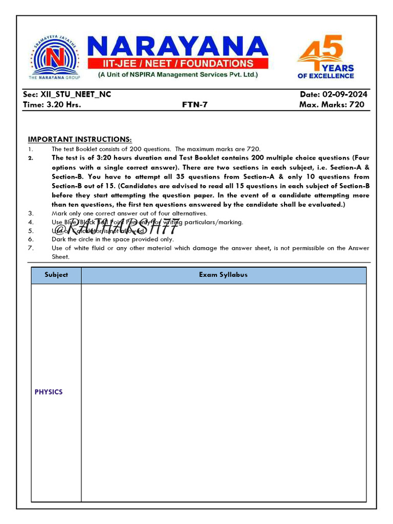 FTN - 7 @AakashNeetards | PDF | Magnetic Field | Inductance