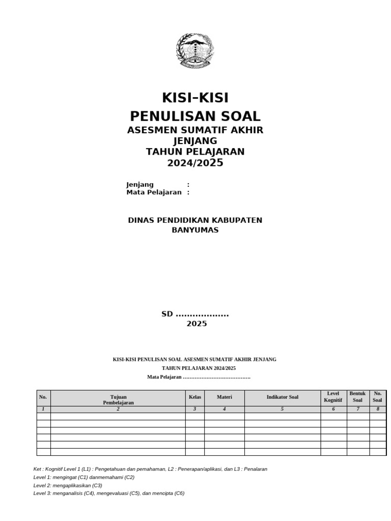 Format Kisi-Kisi Asaj TP 2024-2025 | PDF