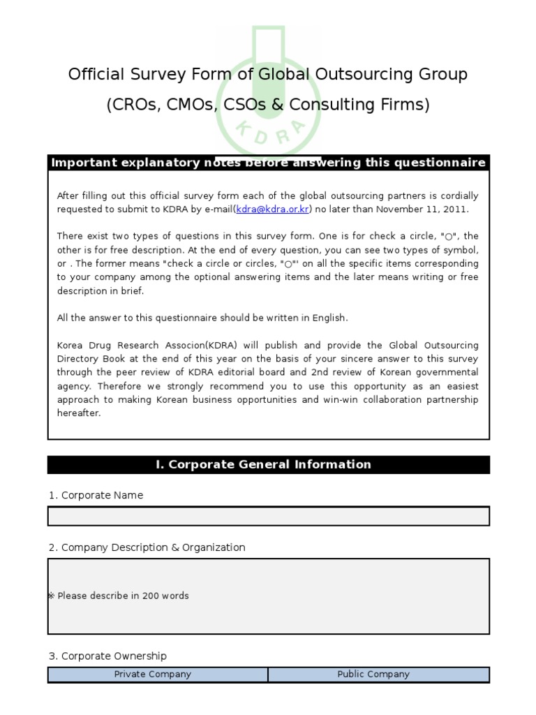 Official Survey Form of Global Outsourcing Group (CROs CMOs CSOs ...